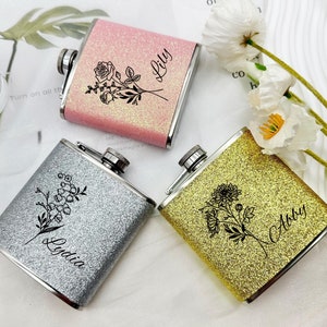 Custom Flower Women's Flask, Personalized Bridesmaid Gift, Floral ...