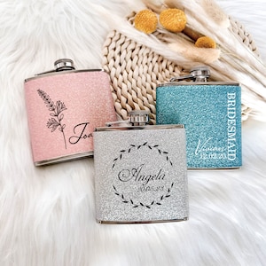 Personalized Flask, Glitter Stainless Steel 6 Oz Hip Flask, Gifts for Bridesmaids, Bridesmaid ...