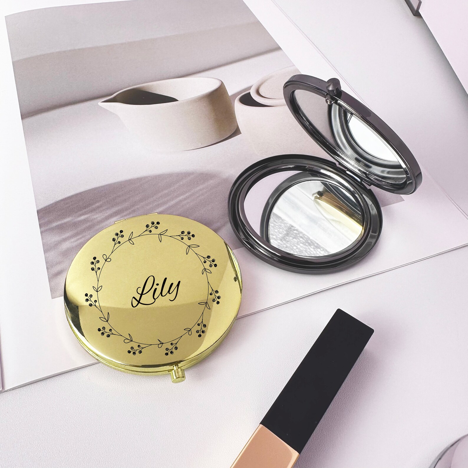 Personalized Fancy Compact Mirror Gift for Wedding, Luxurious Pocket ...