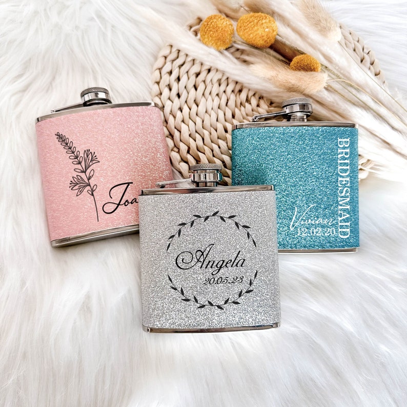 Personalized Flask, Glitter Stainless Steel 6 Oz Hip Flask, Gifts for ...