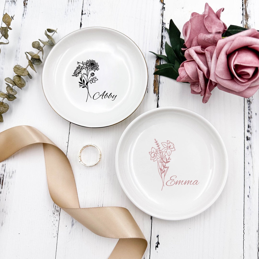 Custom Round Ceramic Ring Dish, Personalized Floral Ring Dish ...