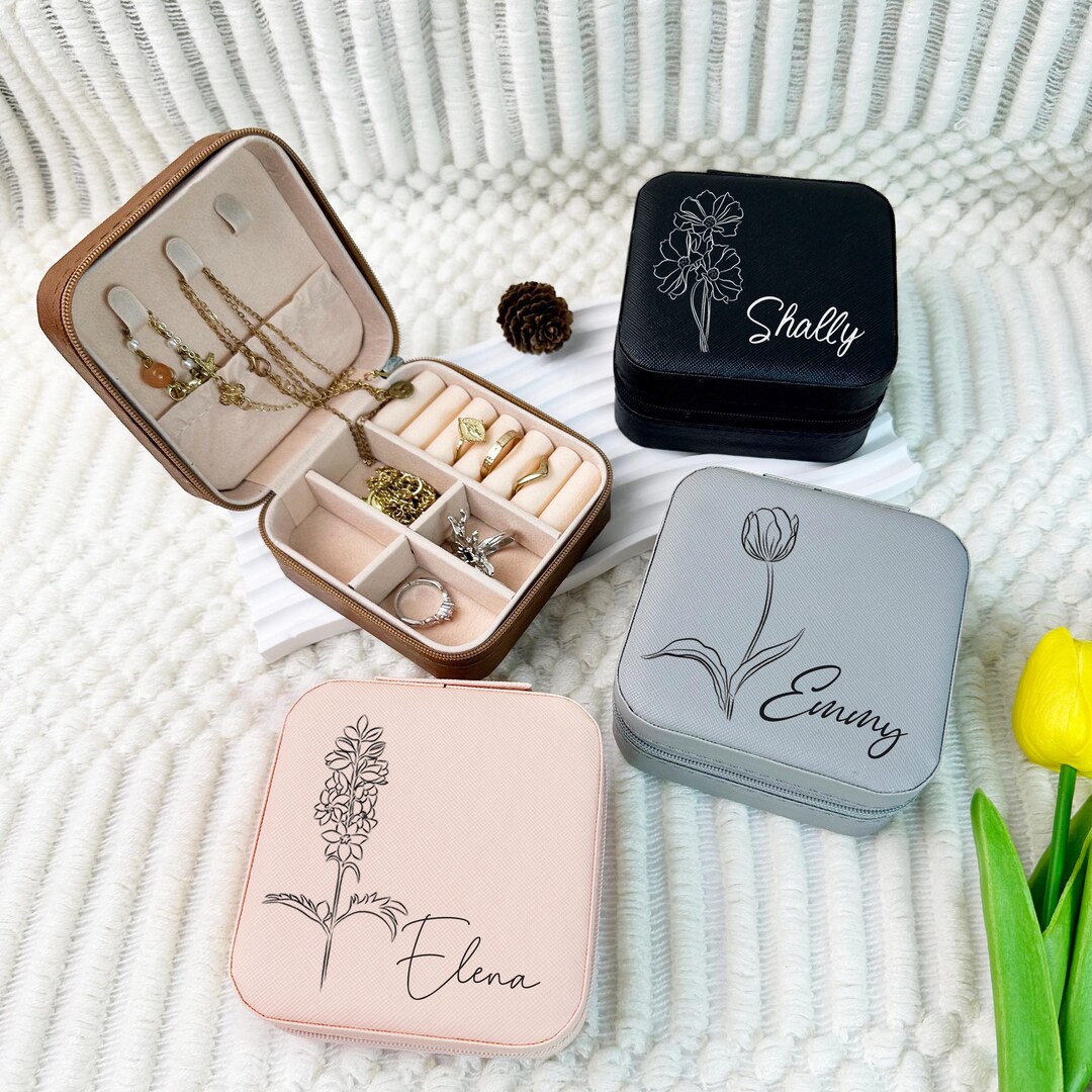 Personalized Travel Jewelry Box, Small Square Earring Organizer ...