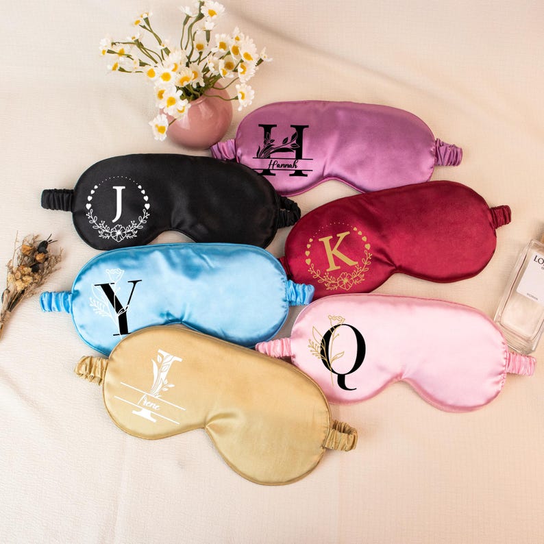 Personalized Initial Eye Mask for Bridal Party, Silky Satin Sleep Mask ...