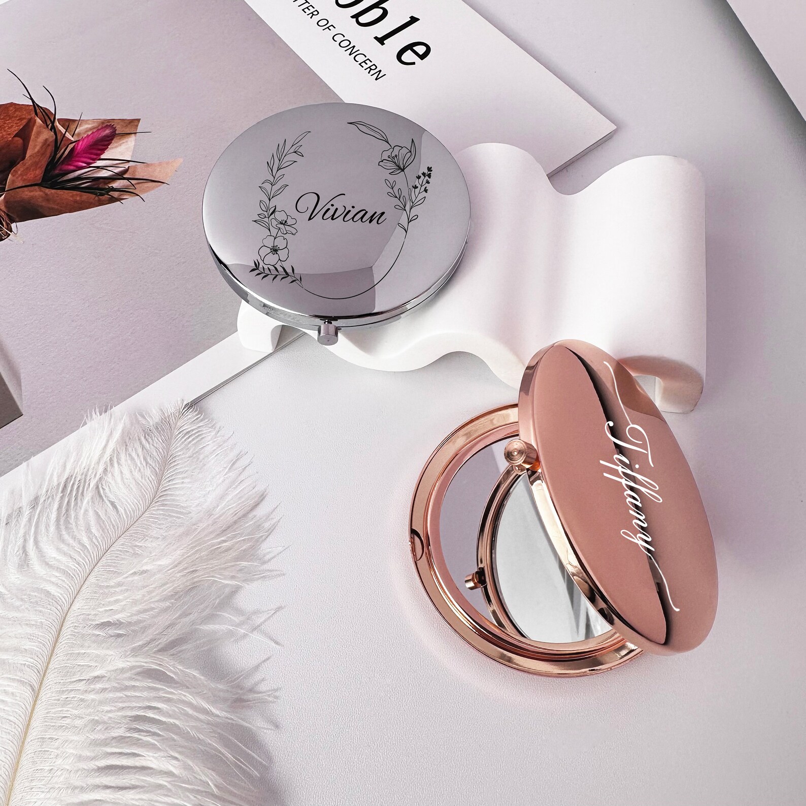 Personalized Fancy Compact Mirror Gift for Wedding, Luxurious Pocket ...