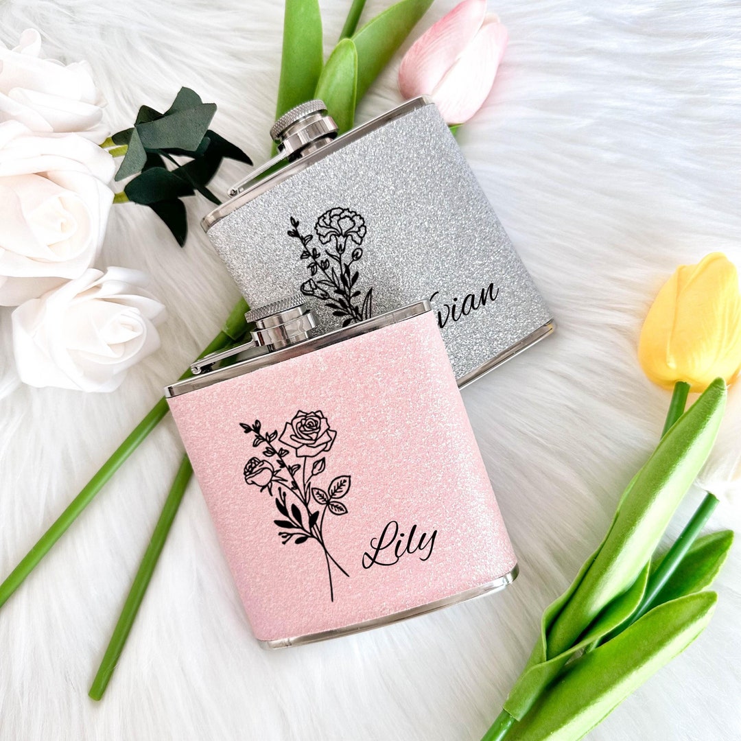 Personalized Square Flasks for Bridesmaid Gifts, Custom Flower Flask ...