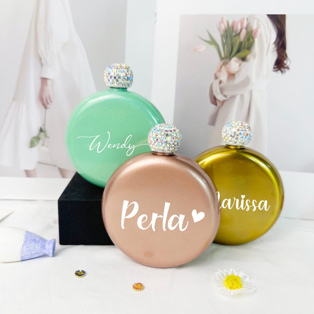 Custom Flower Flask, Bridesmaid Gift, 18th Birthday Gift, Personalized ...