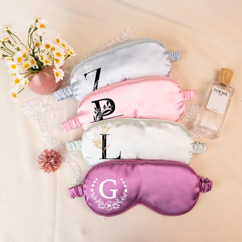 Personalized Initial Eye Mask for Bridal Party, Silky Satin Sleep Mask ...