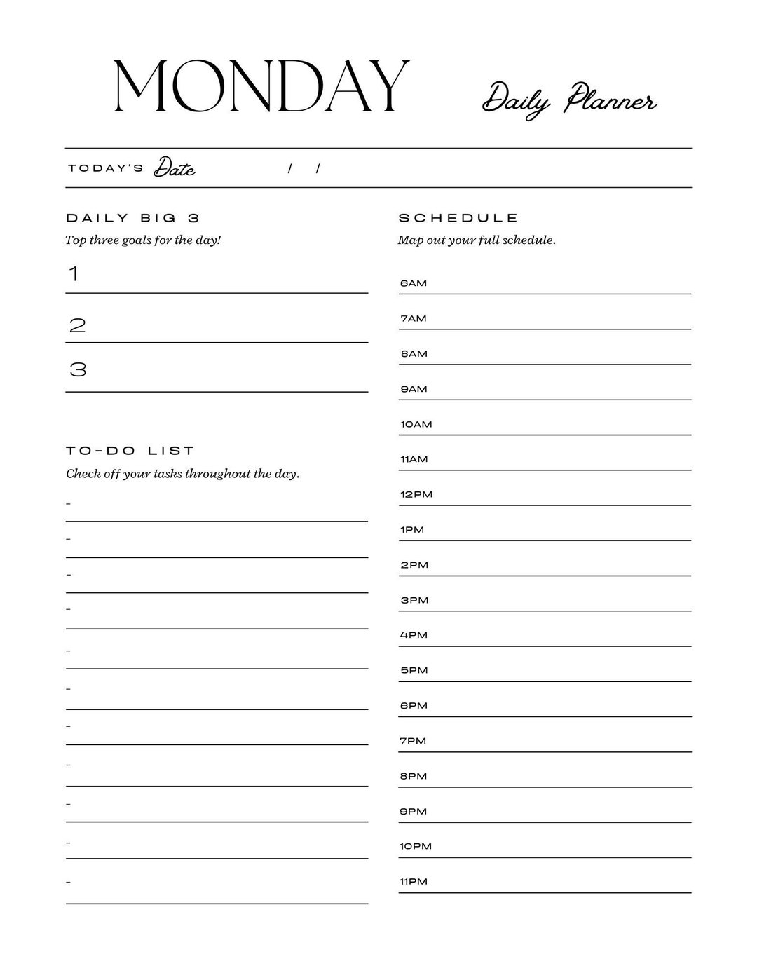 7 Day Planner | Instant Download | Monday-sunday | Printable Planner ...