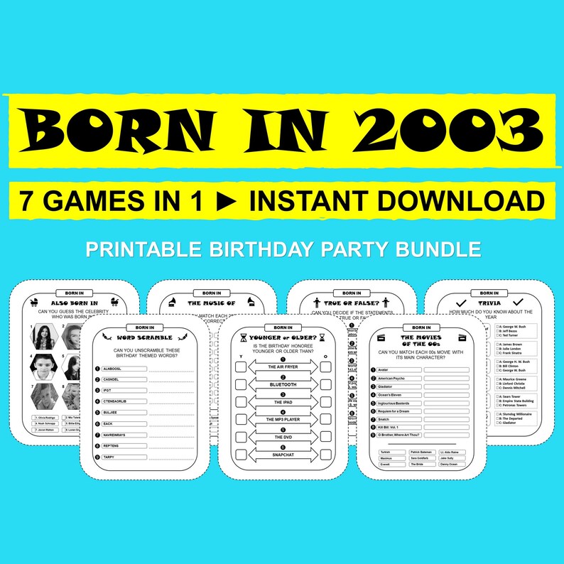 2003 Birthday Party Games Bundle: Trivia, Word Scramble (digital ...