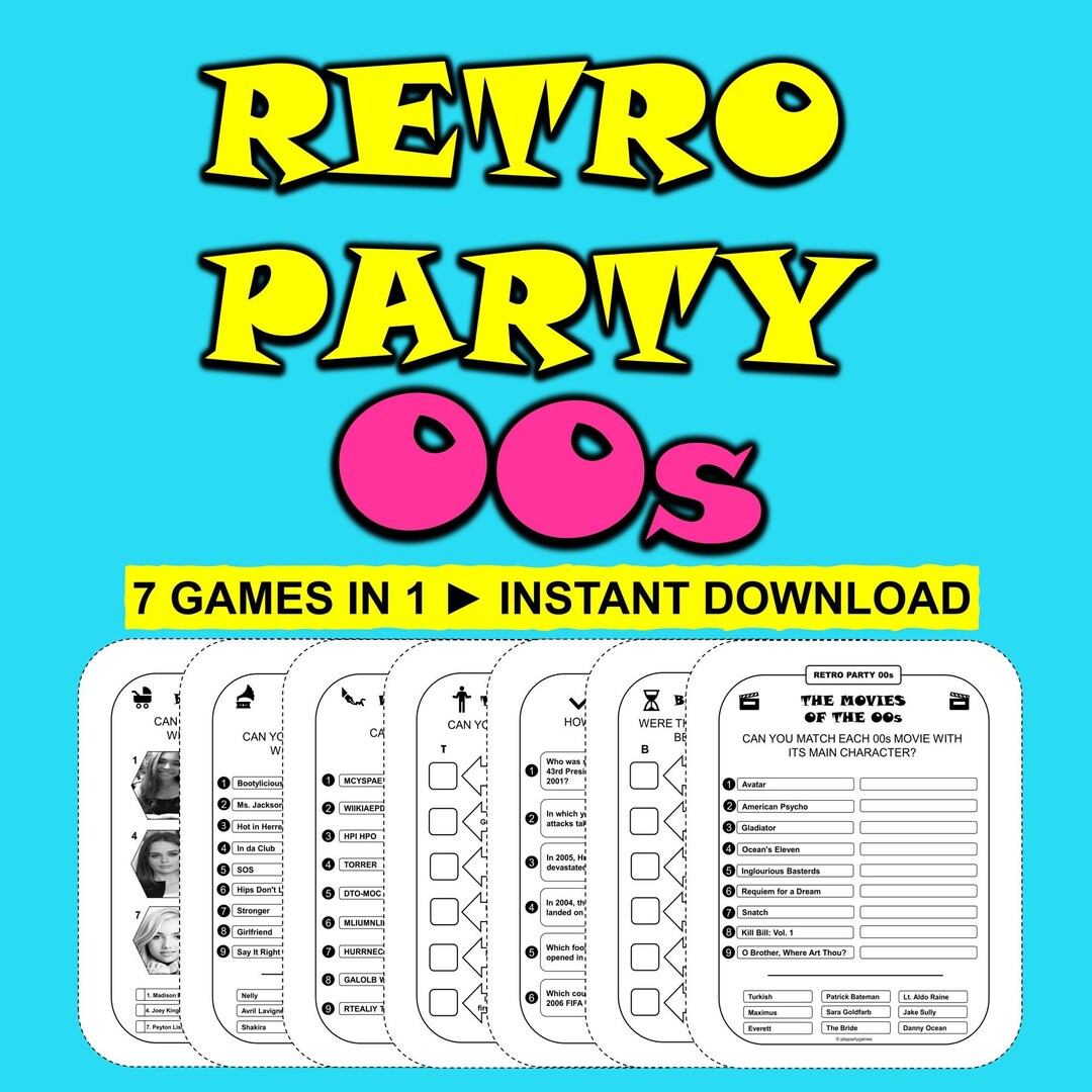 Retro Party Games 00s Party Games Bundle Printable Games 00s Trivia 00s ...