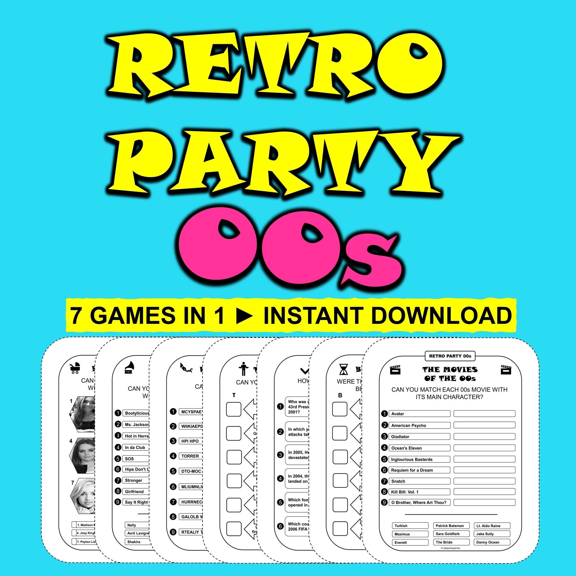 Retro Party Games 00s Party Games Bundle Printable Games 00s Trivia 00s ...