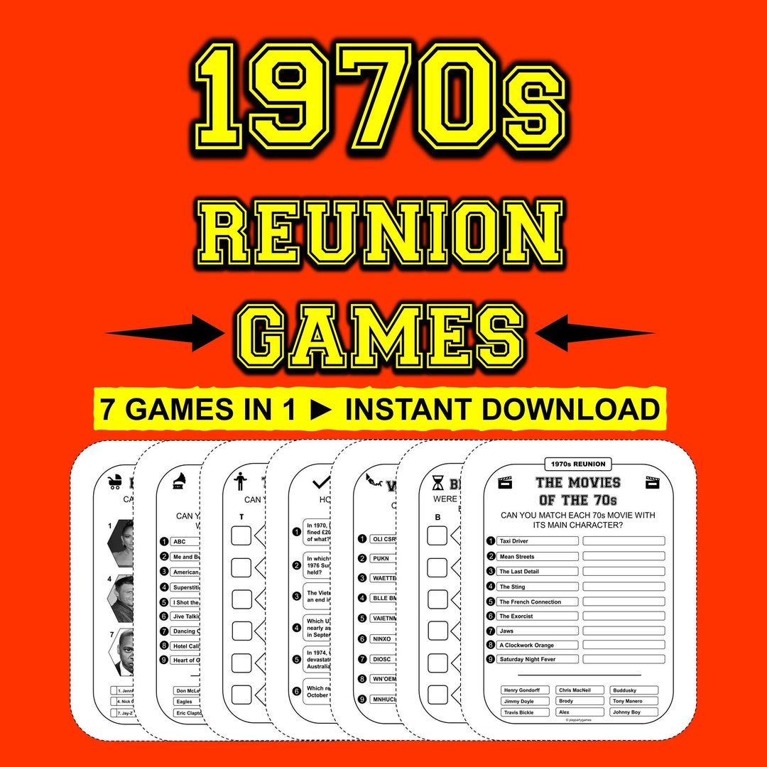 1970s Reunion Games Party Bundle Printable Games 70s Trivia 70s Quiz ...