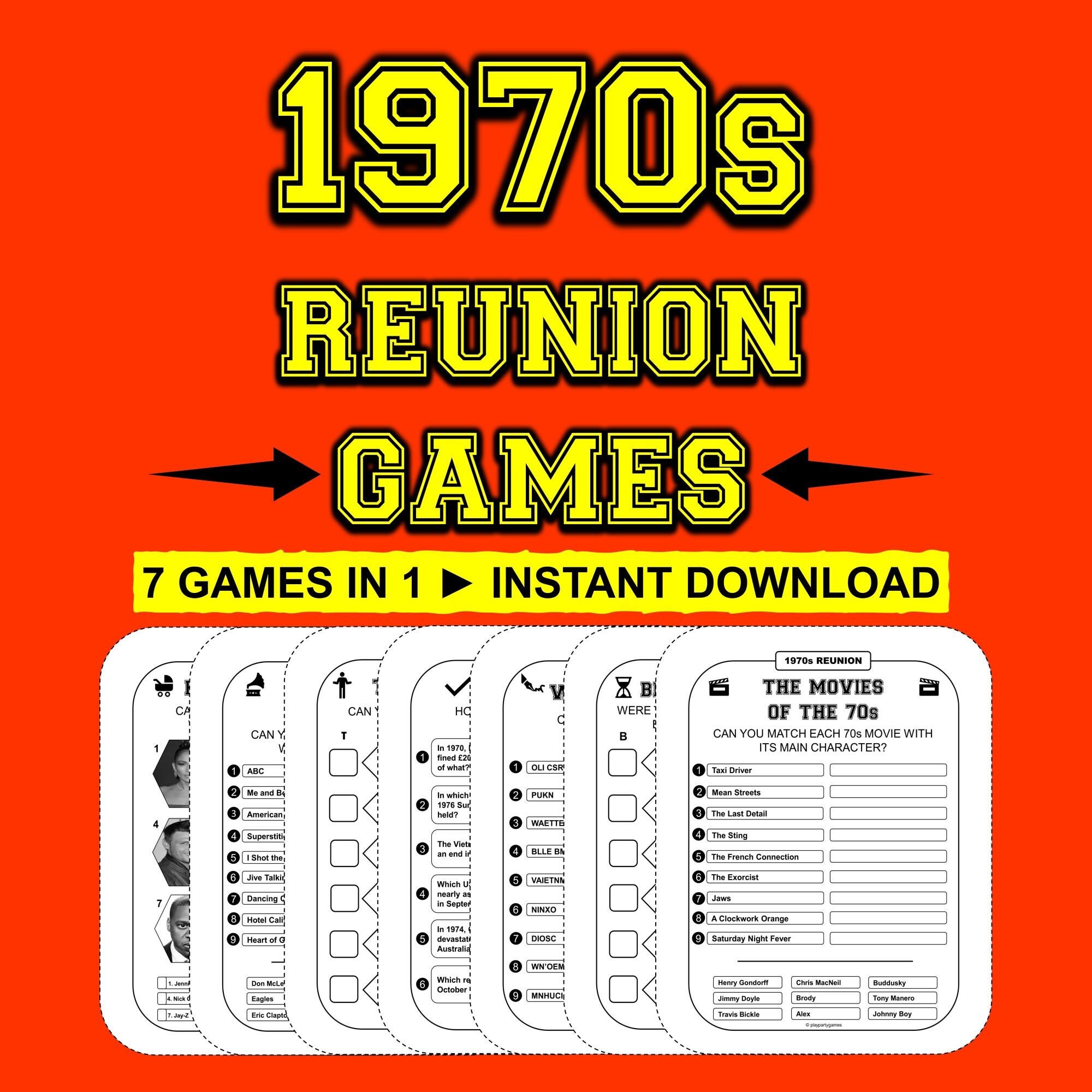1970s Reunion Games Party Bundle Printable Games 70s Trivia 70s Quiz ...
