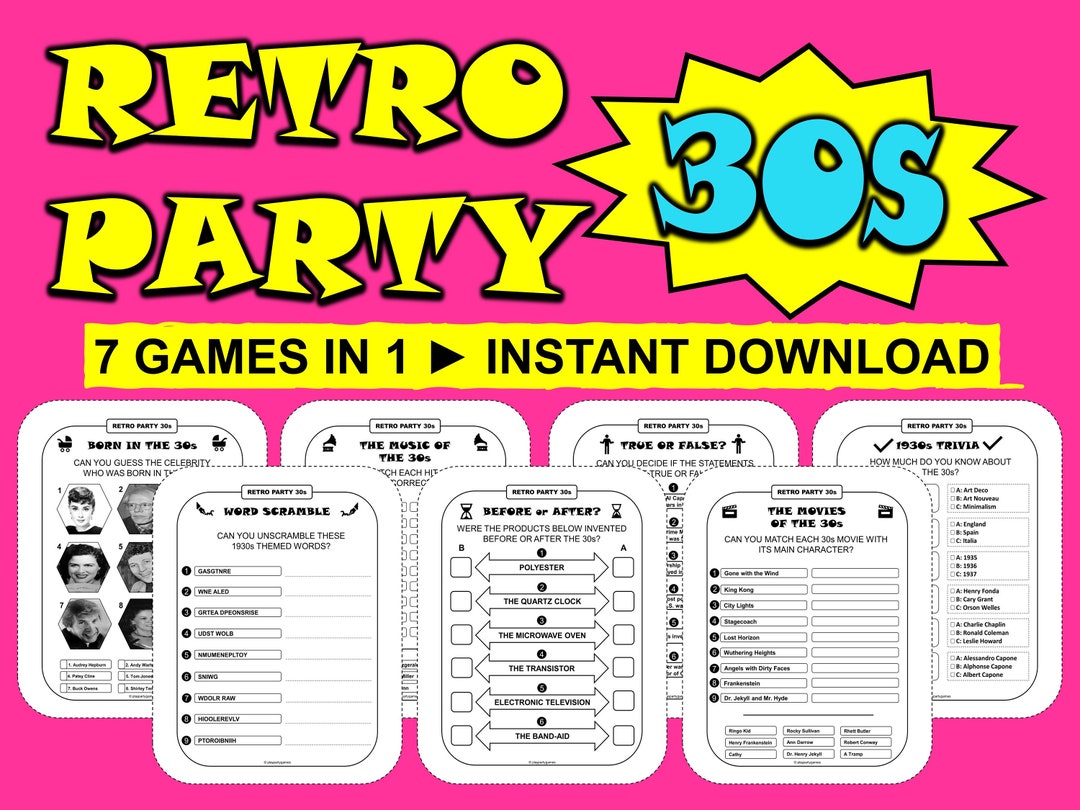 Retro Party Games 30s Party Games Bundle Printable Games 30s - Etsy