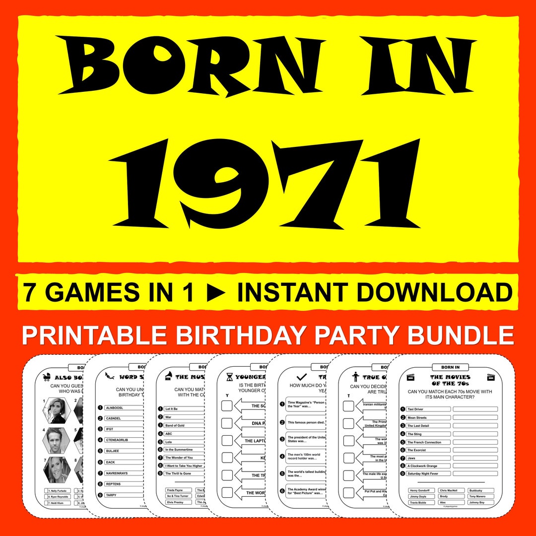 53rd Birthday Games Born in 1971 Game Bundle Birthday Party Activities ...