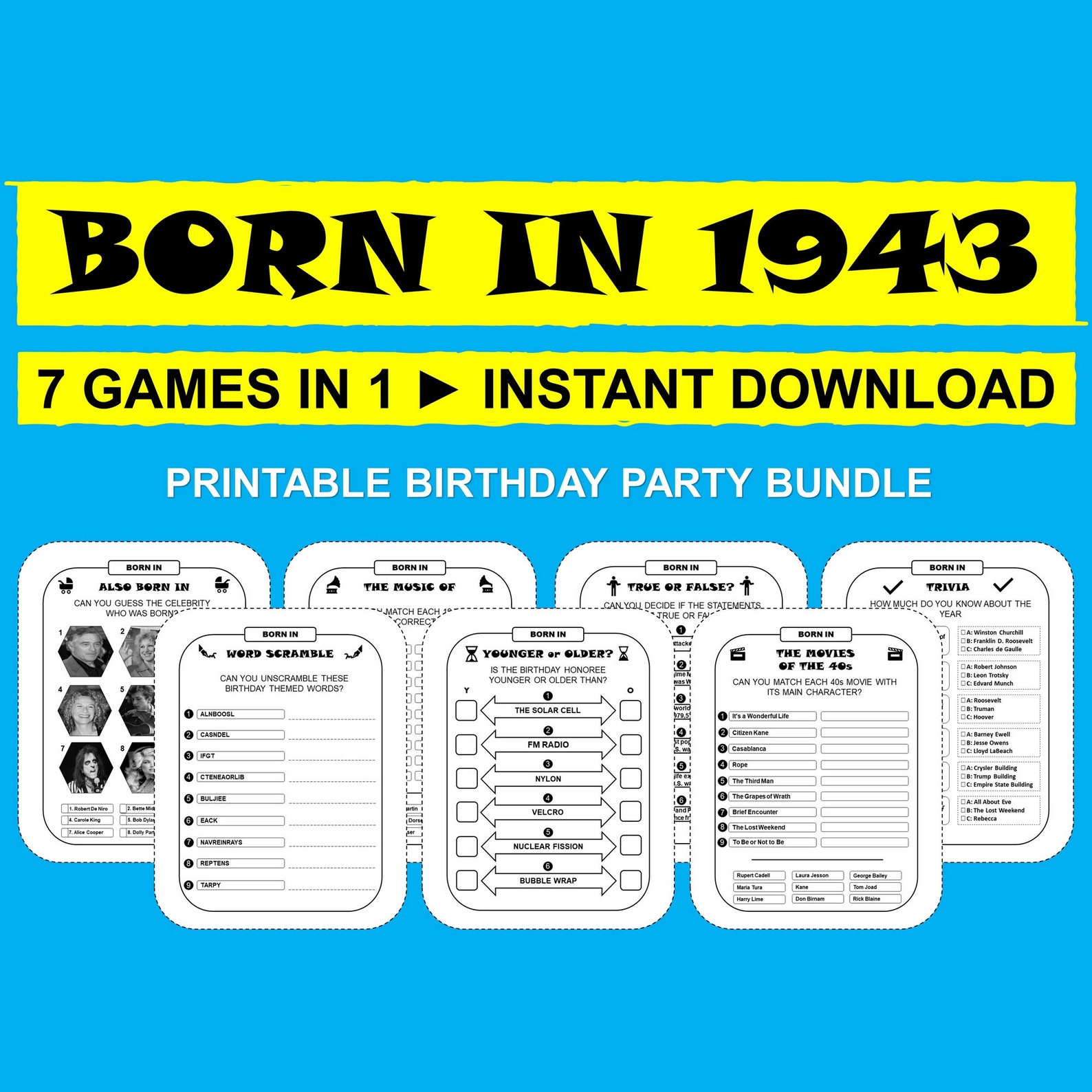 80th Birthday Party Games Born In 1943 Games Bundle Printable Etsy 80th-birthday-party-games-born-in-1943-games-bundle-printable-etsy