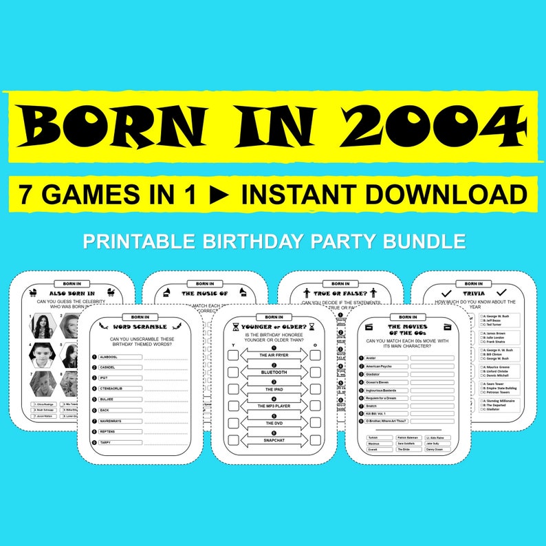 20th Birthday Games Born in 2004 Game Bundle Party Activities Men Women ...