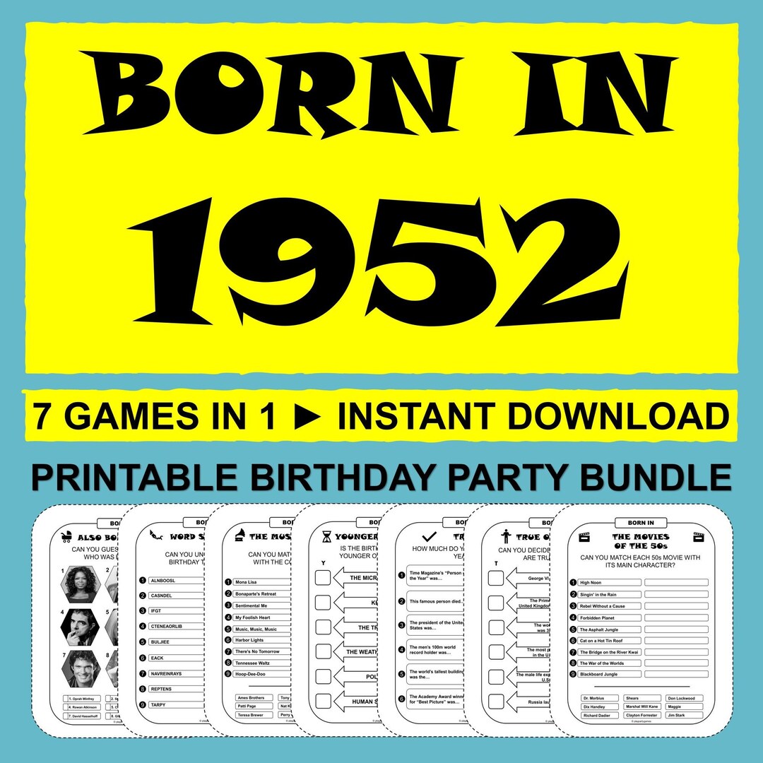 73rd Birthday Games Born in 1952 Game Bundle Birthday Party Activities ...