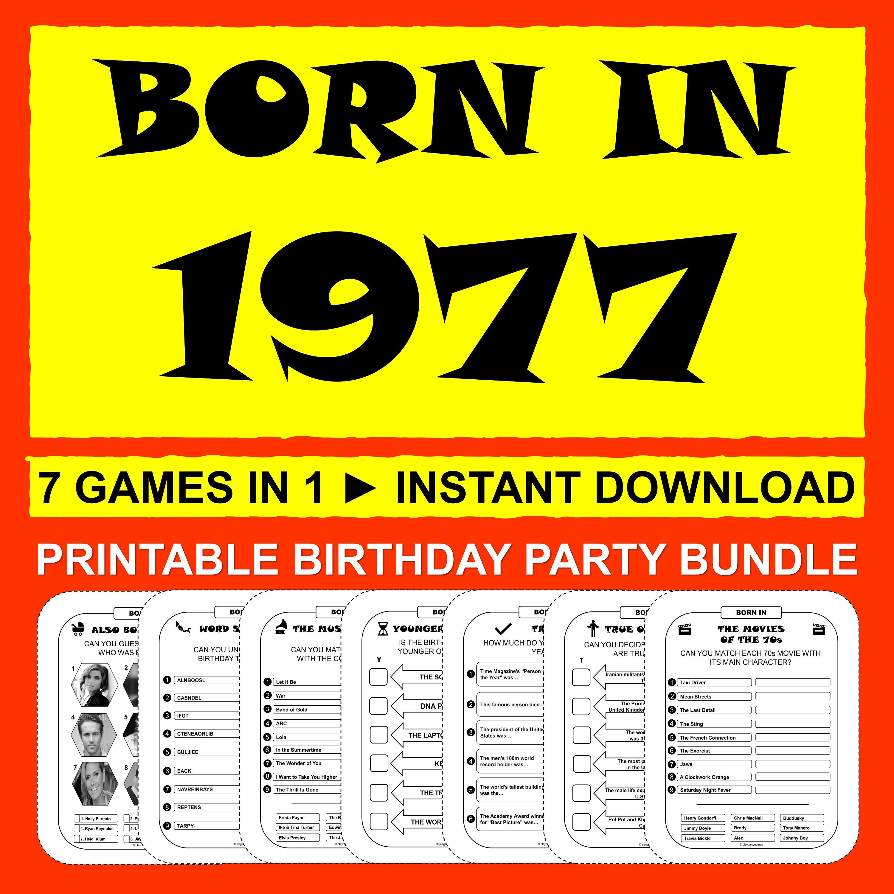 47th Birthday Games Born in 1977 Game Bundle Birthday Party Activities ...