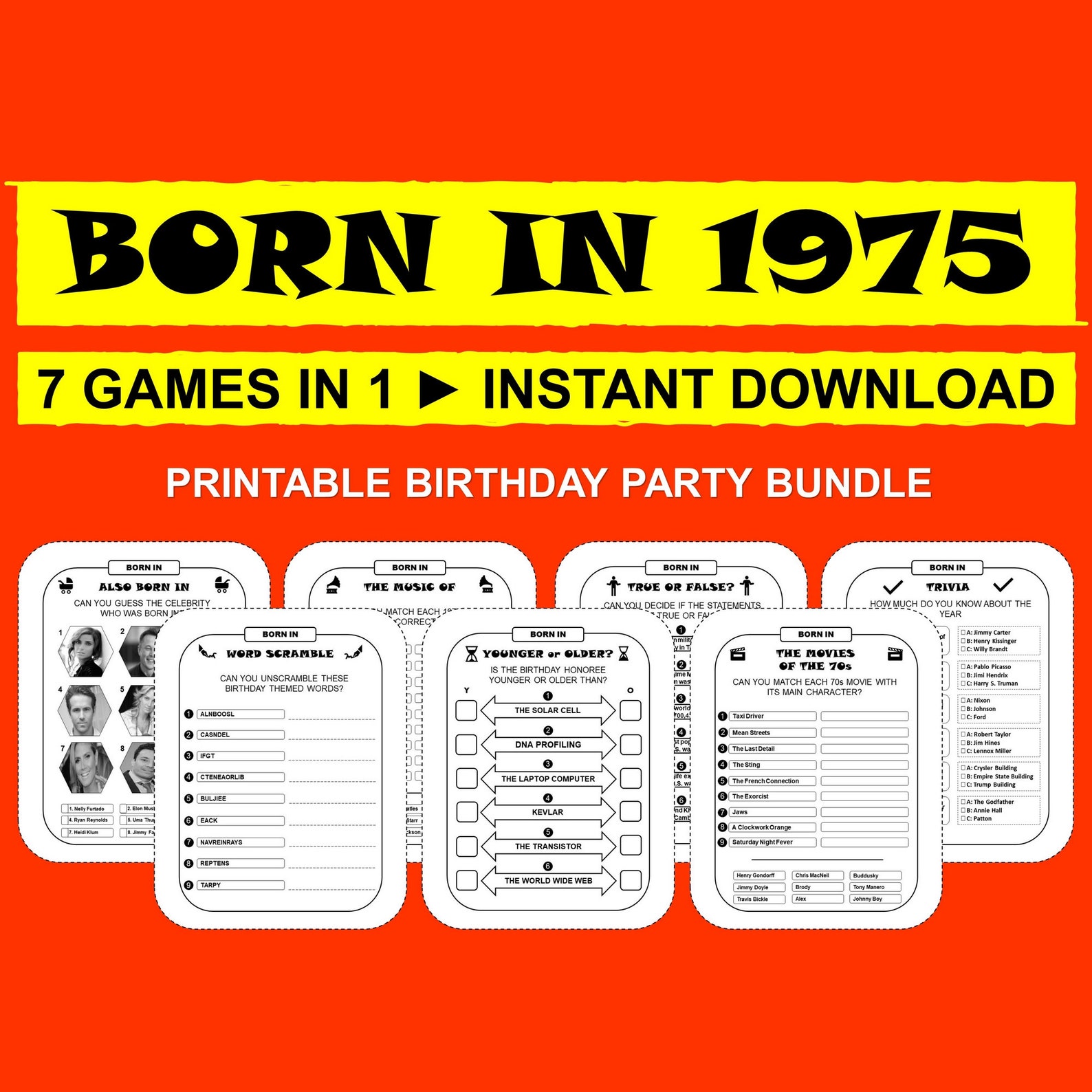 1975 Birthday Trivia Games: Birthday Party Bundle (printable) - Etsy