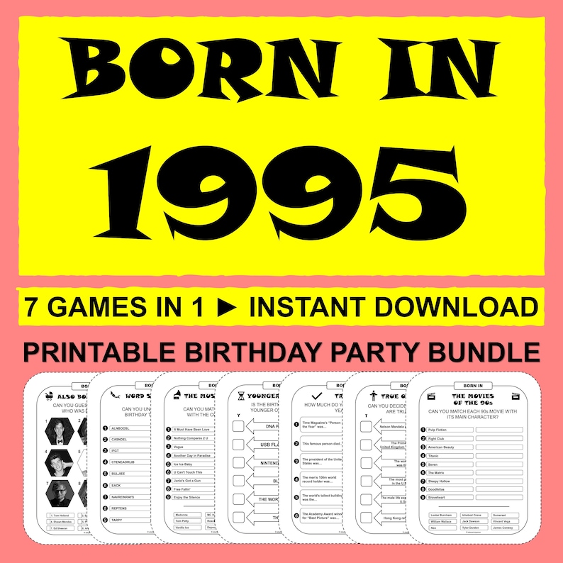 1995 Birthday Trivia Games: Born in 1995 Party Bundle (printable ...