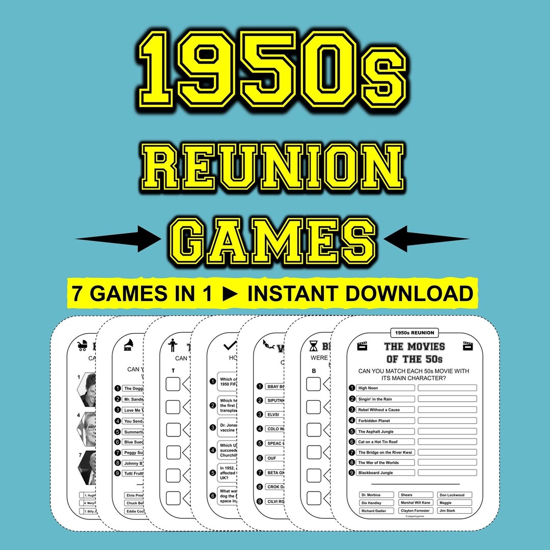 1950s Reunion Games Party Bundle Printable Games 50s Trivia 50s Quiz ...