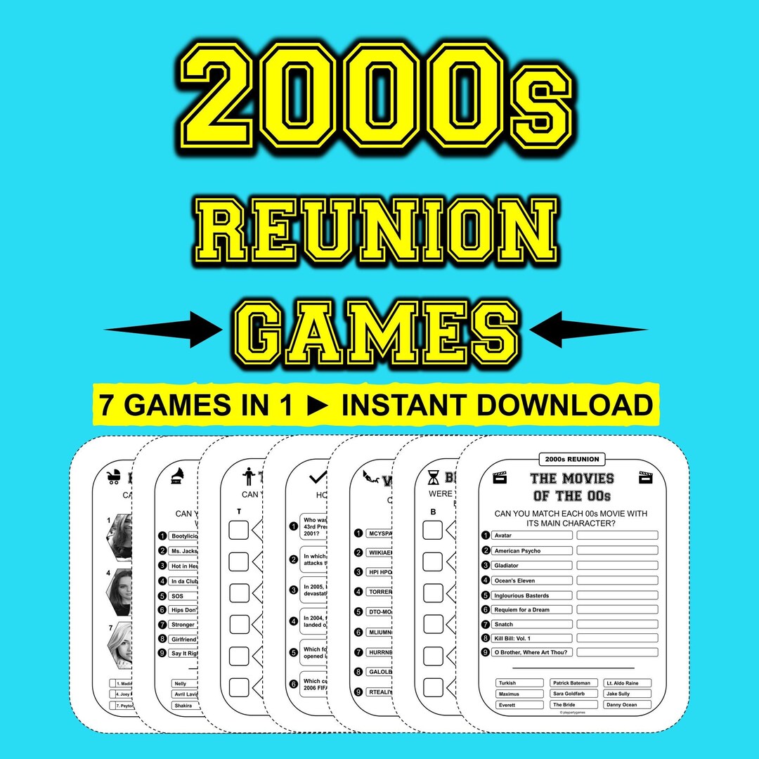2000s Reunion Games Party Bundle Printable Games 00s Trivia 00s Quiz ...