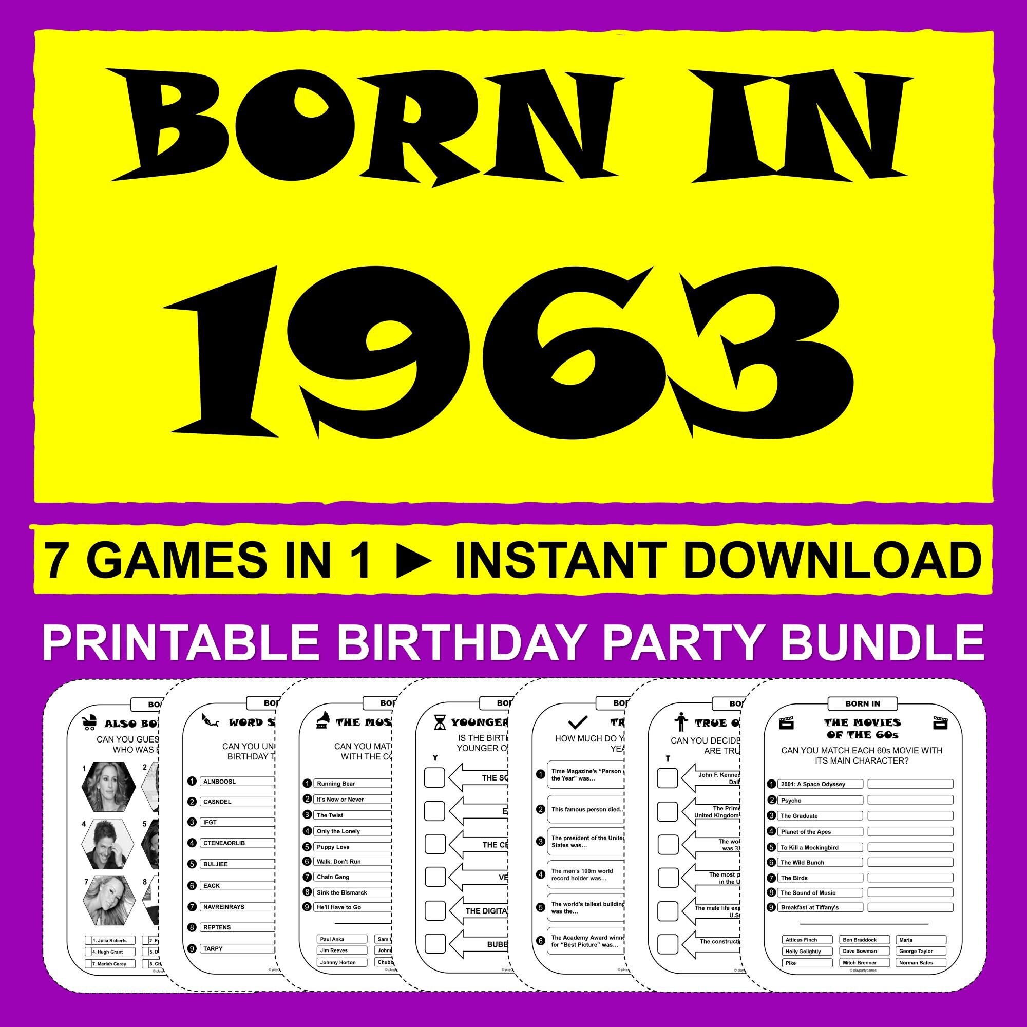 61st Birthday Party Games Born in 1963 Games Bundle Printable Games ...