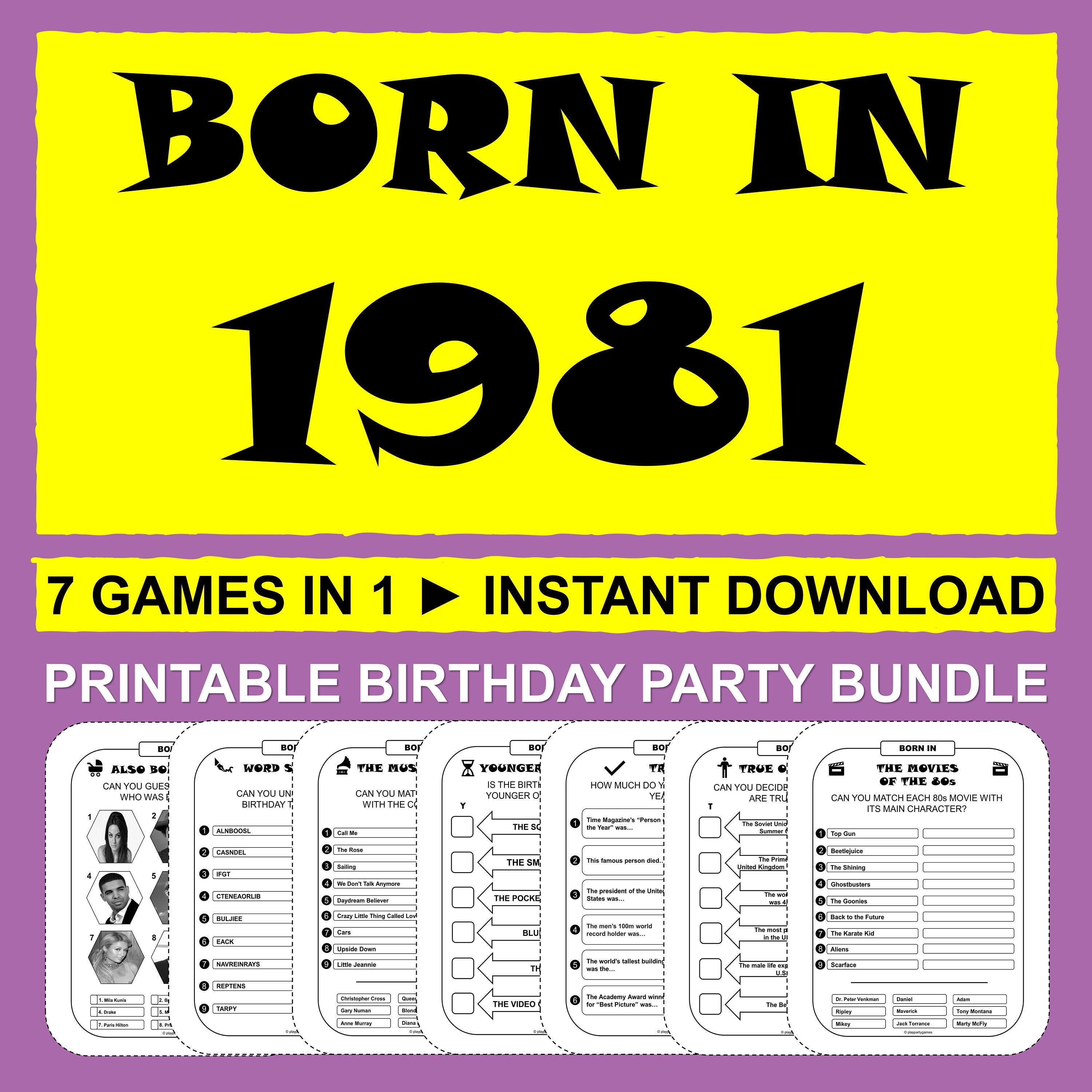 43rd Birthday Games Born in 1981 Game Bundle Birthday Party Activities ...
