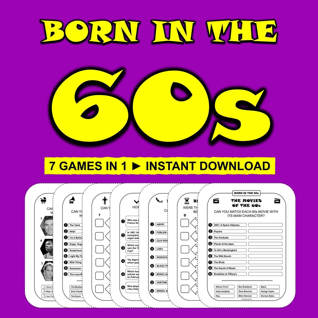 Birthday Party Games Born in the 60s Bundle Printable Birthday Games ...
