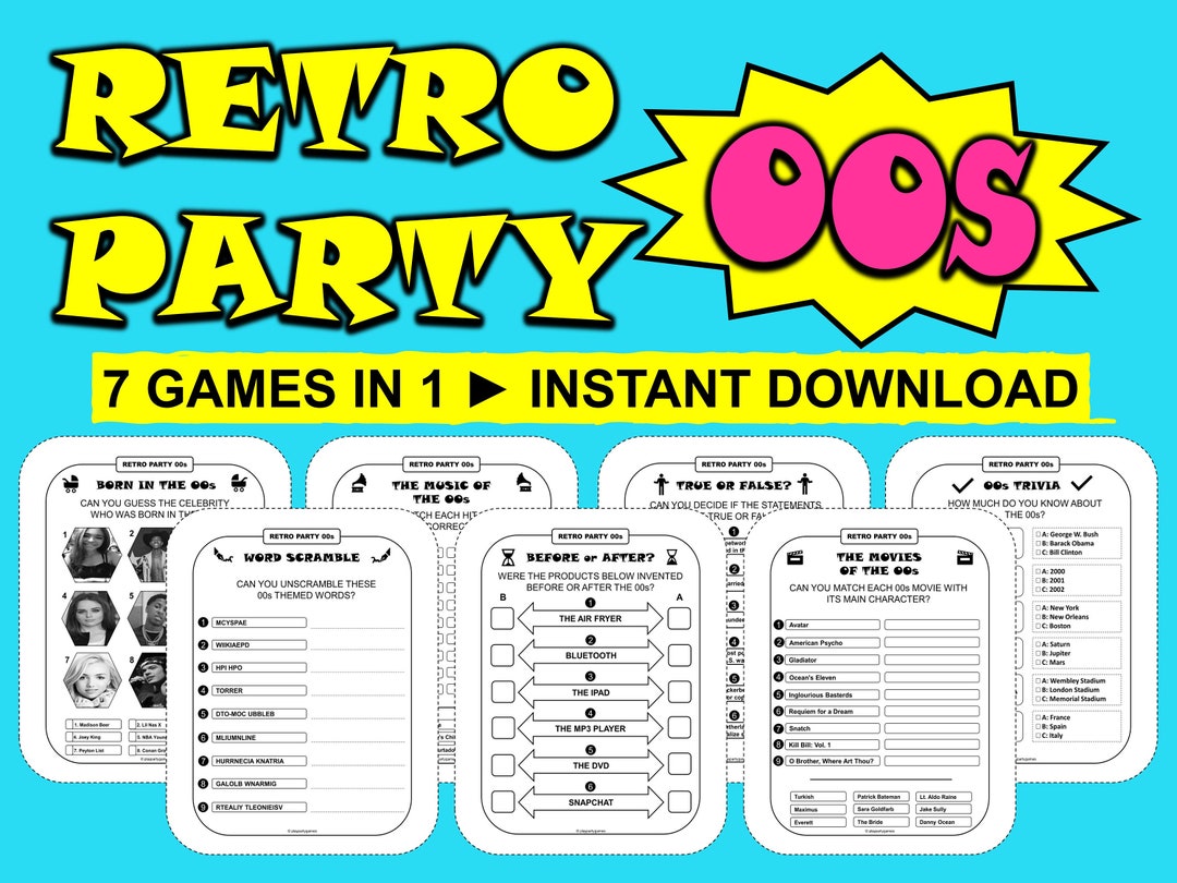Retro Party Games 00s Party Games Bundle Printable Games 00s - Etsy