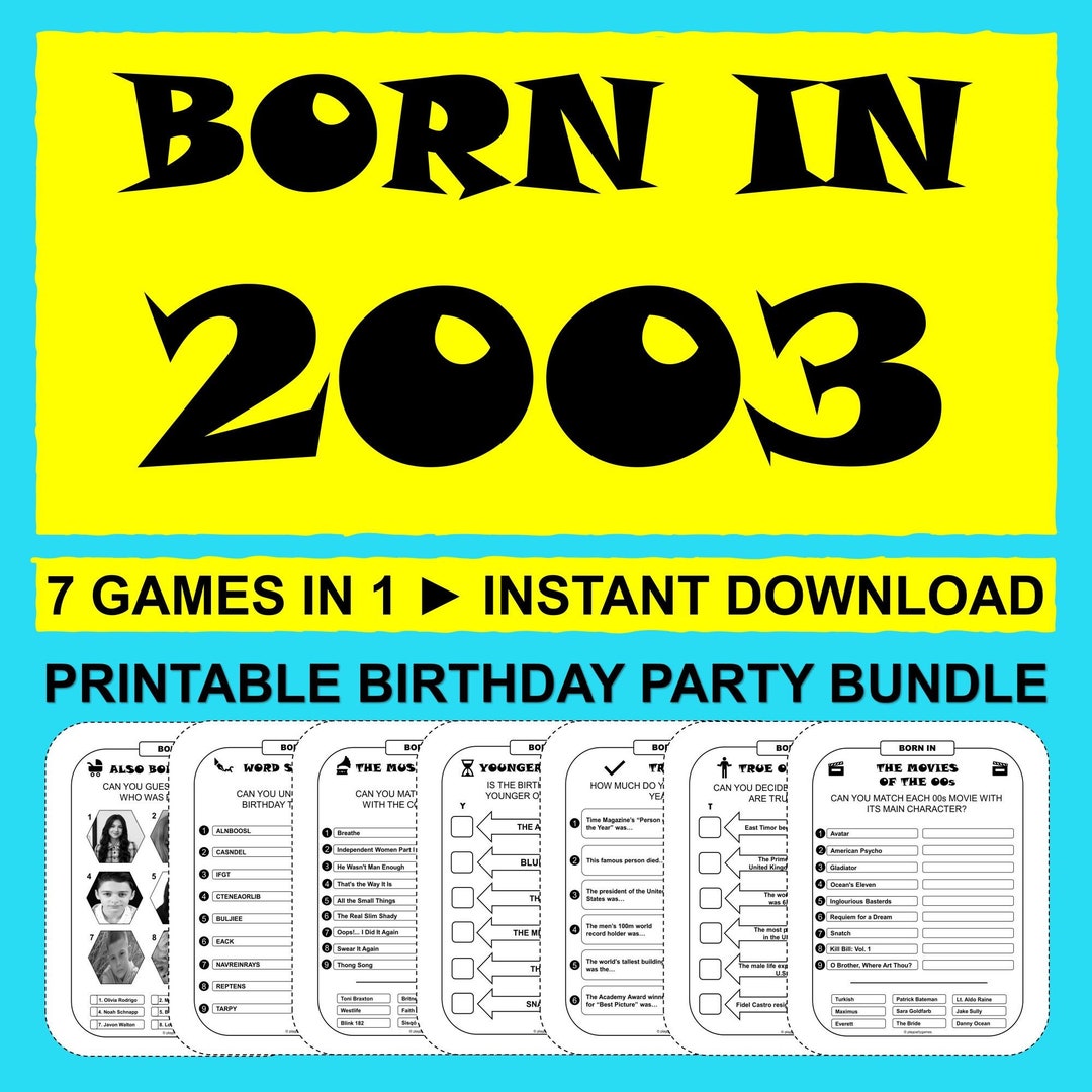 2003 Birthday Party Games Bundle: Trivia, Word Scramble (digital ...