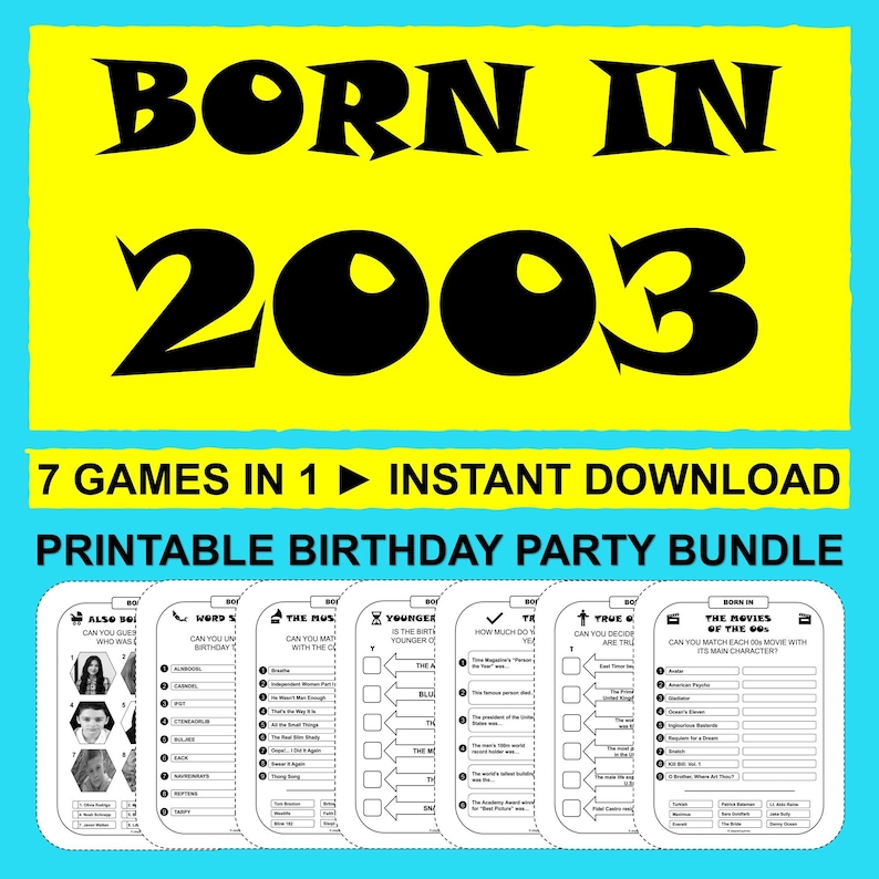 2003 Birthday Party Games Bundle: Trivia, Word Scramble (digital ...
