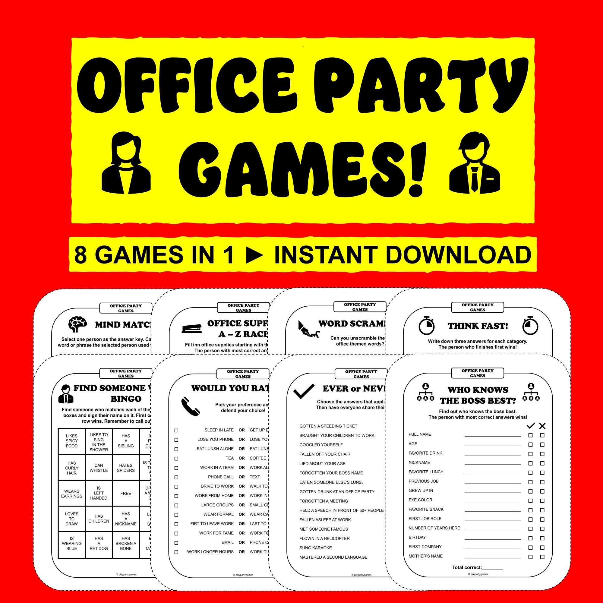 Office Party Games Work Party Games Bundle Party Starters Fun ...