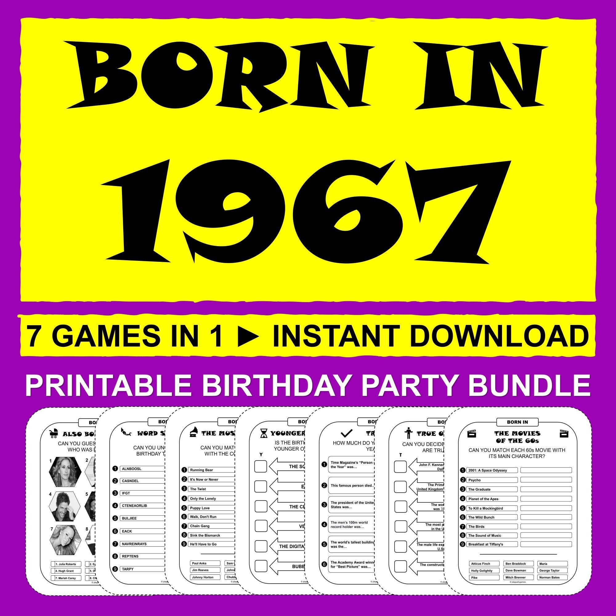 57th Birthday Games Born in 1967 Game Bundle Birthday Party Activities ...