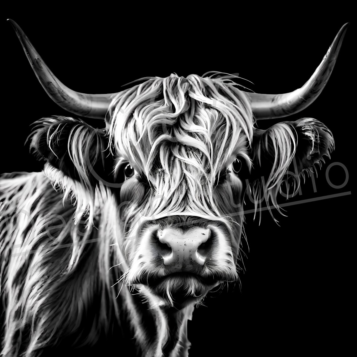 Artistic Highland Cow PNG / PNG Laser Engraving File for Slate ...