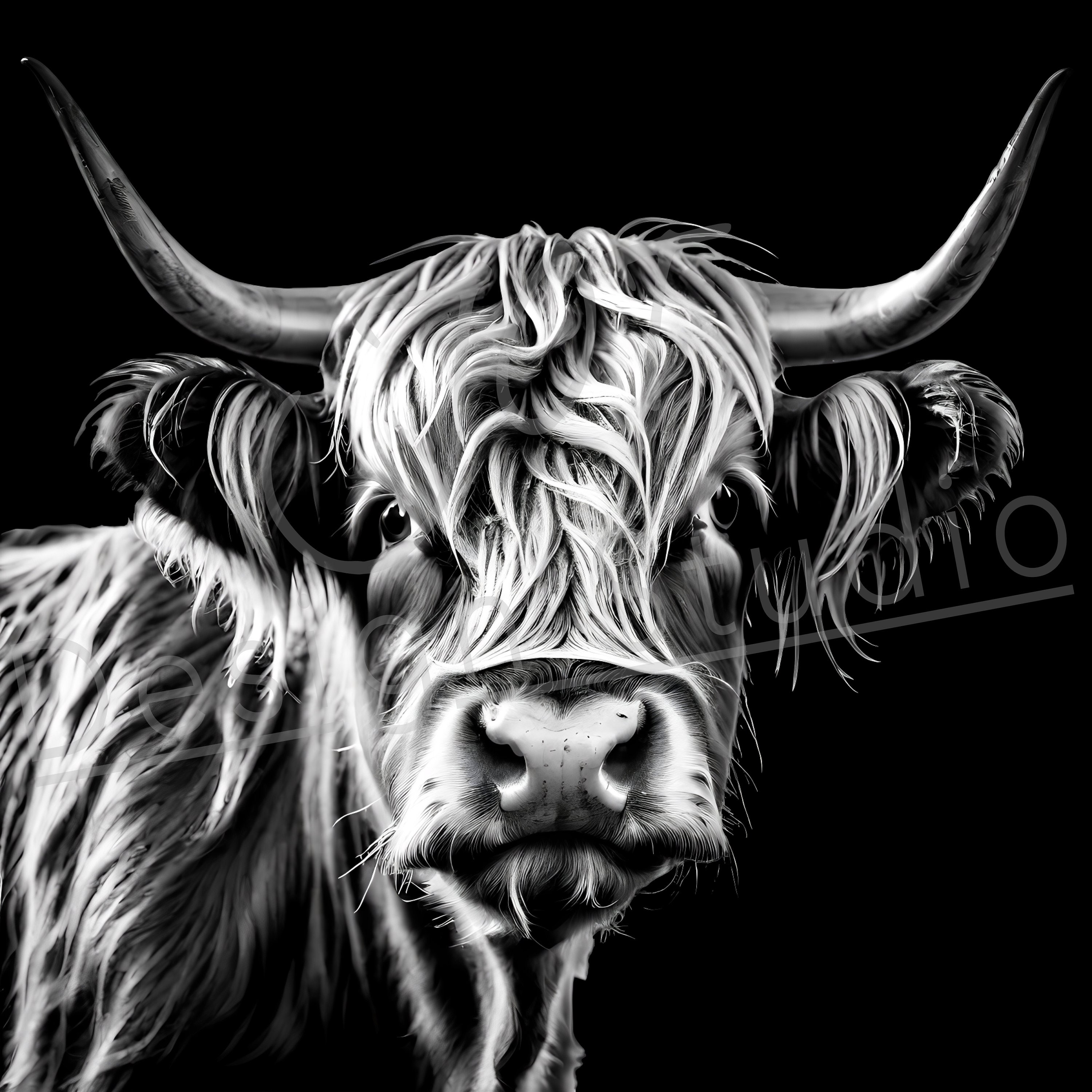 Artistic Highland Cow PNG / PNG Laser Engraving File for Slate ...
