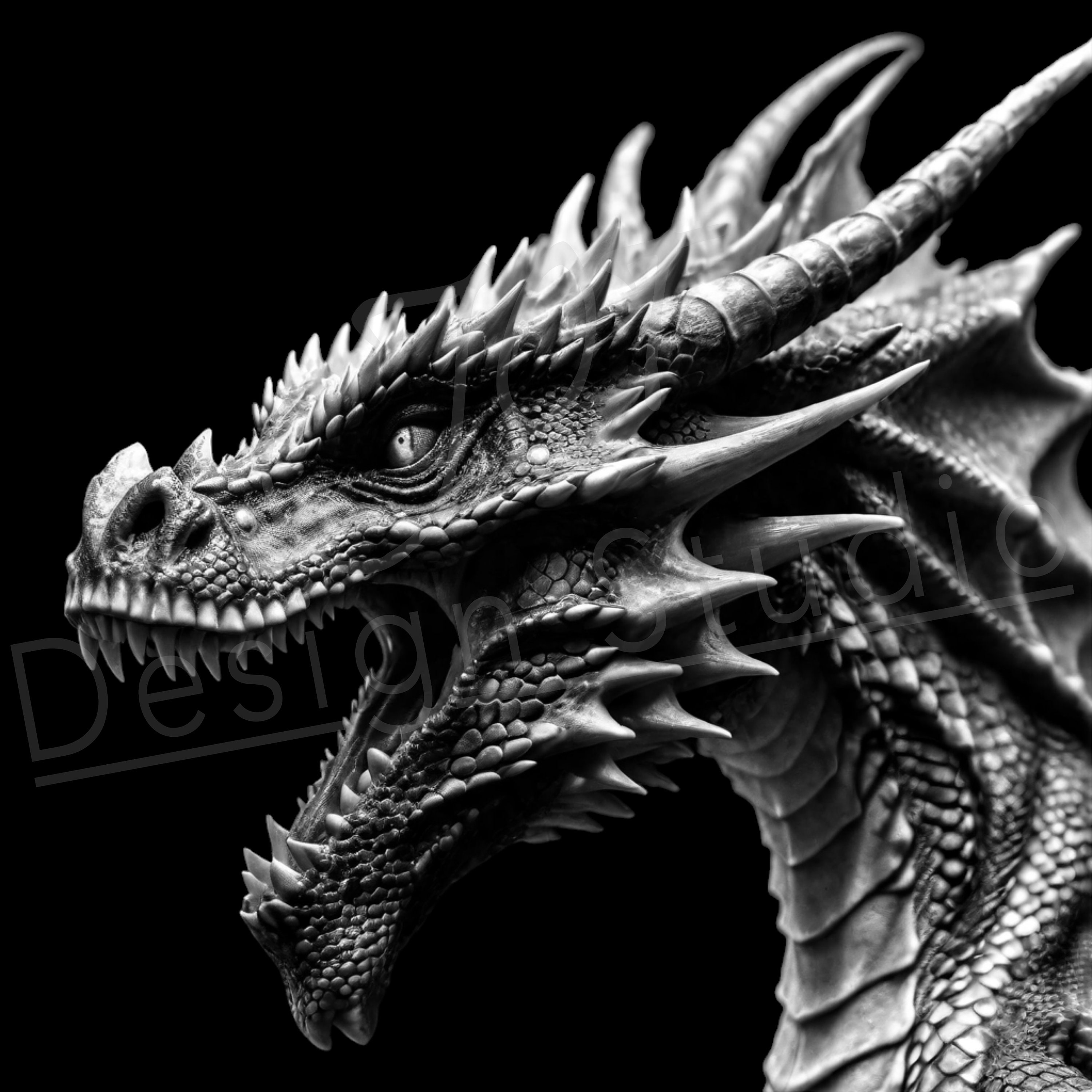 Artistic Dragon Roaring PNG / PNG Laser Engraving File for Slate ...