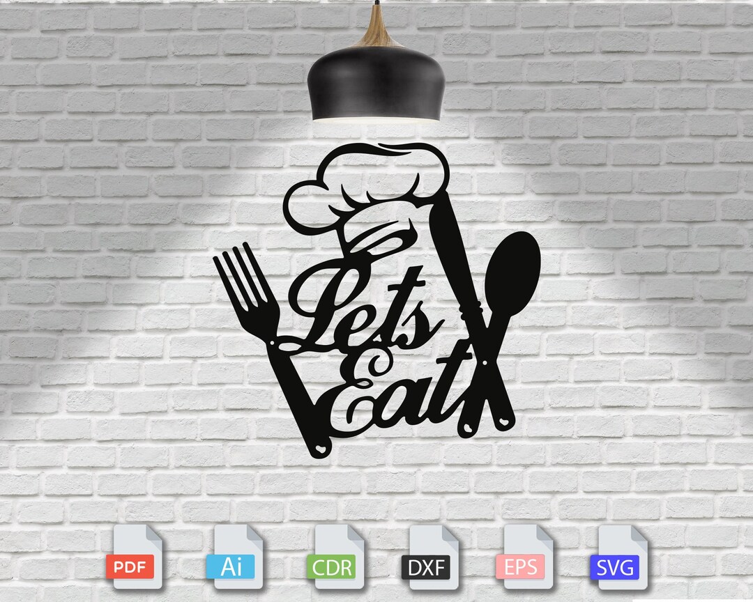 Eat Kitchen Cut Svg Dxf File Wall Sticker Pdf Silhouette Template Cnc ...