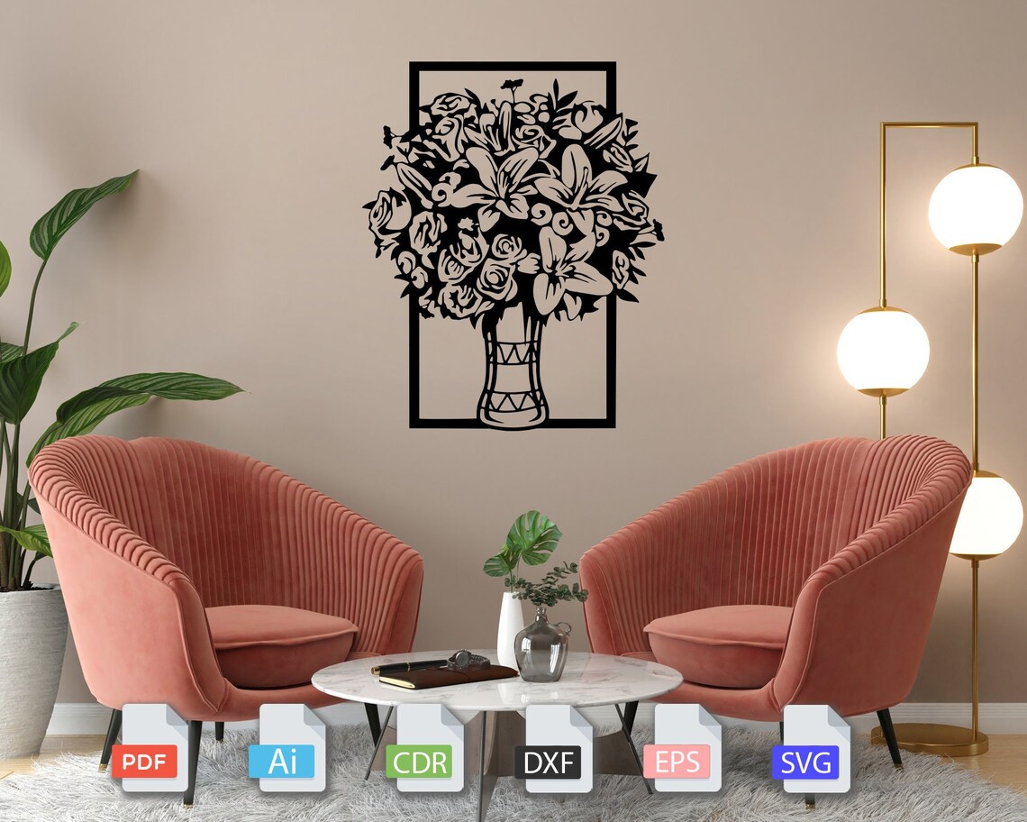 Flowers Wall Art Svg,dxf, EPS,AI and PDF Files.plasma Cut File,wall Art ...