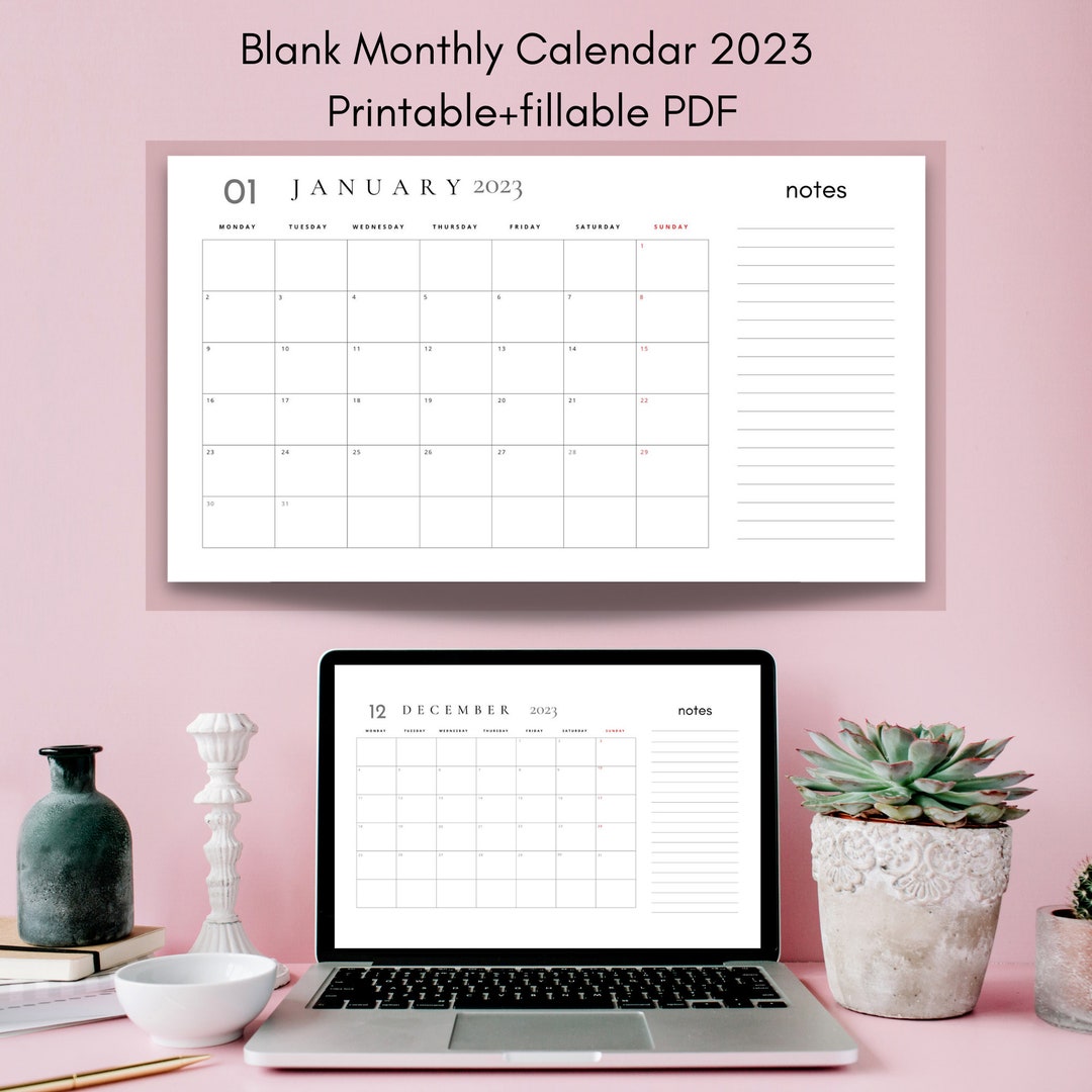 Calendar 2023 Printable Blank Monthly - Etsy