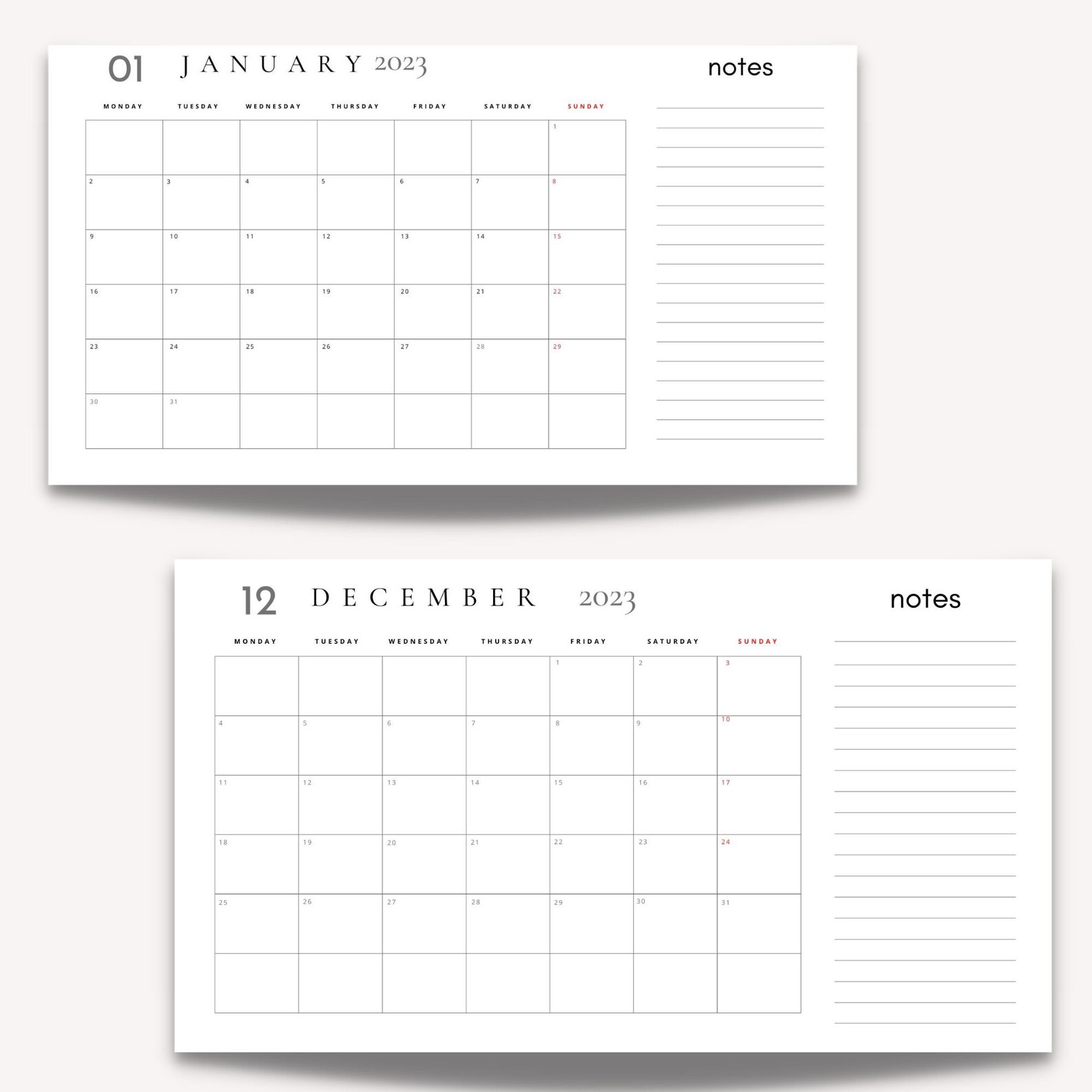 Calendar 2023 Printable Blank Monthly - Etsy