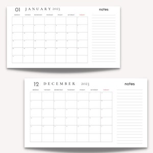 Calendar 2023 Printable Blank Monthly - Etsy