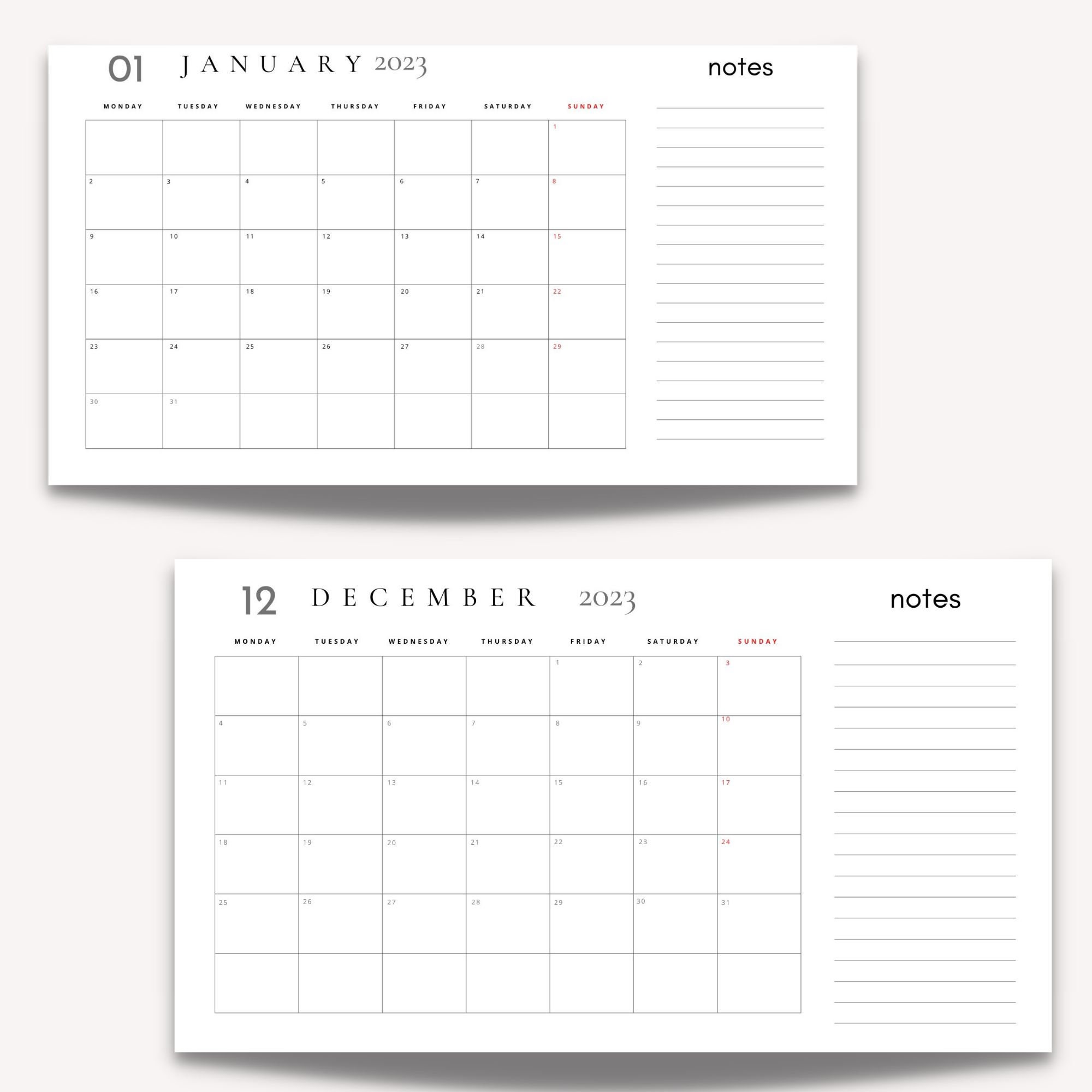 Calendar 2023 Printable Blank Monthly - Etsy