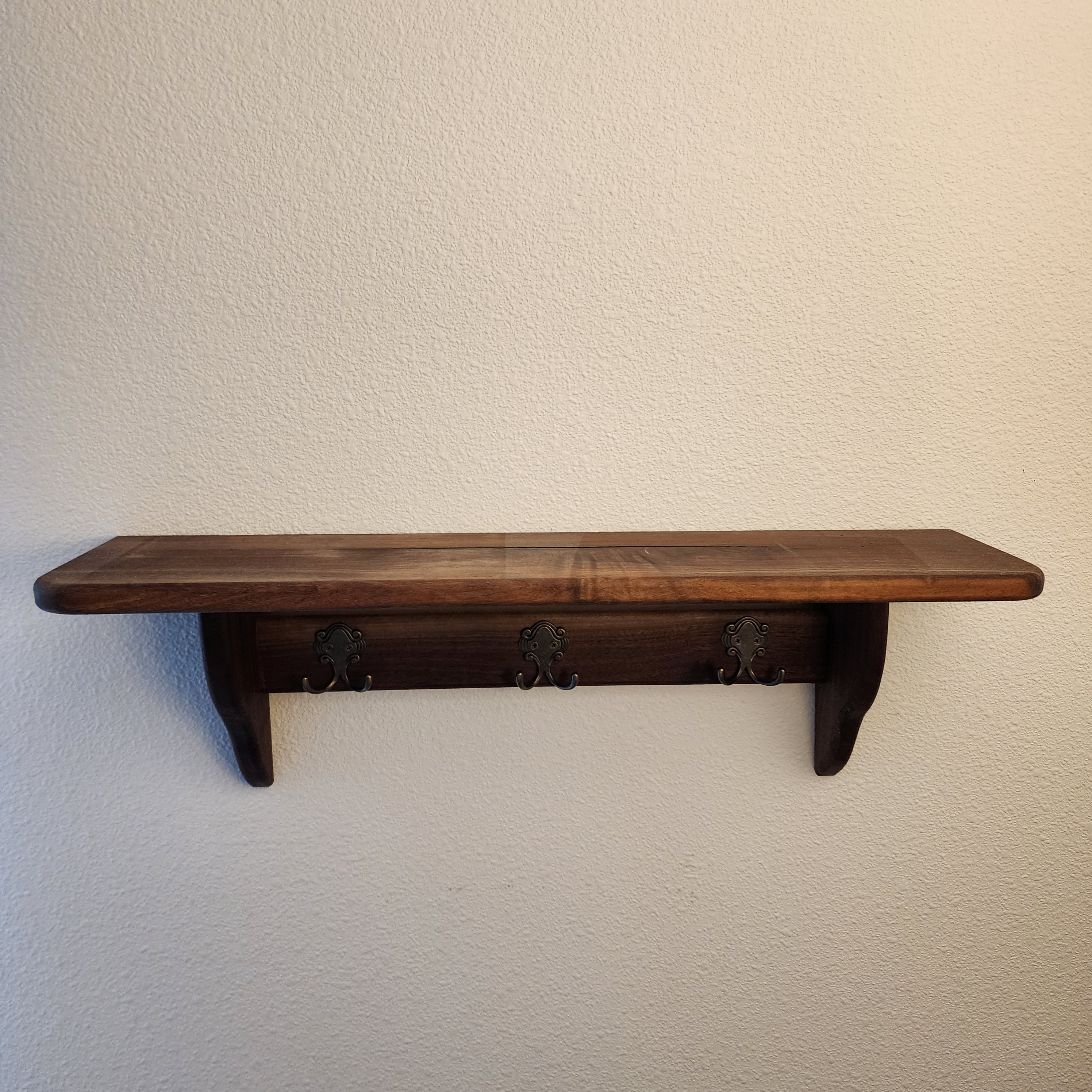 Solid Walnut Shelf, Wooden Shelves With Hooks,coat Hooks for Wall ...