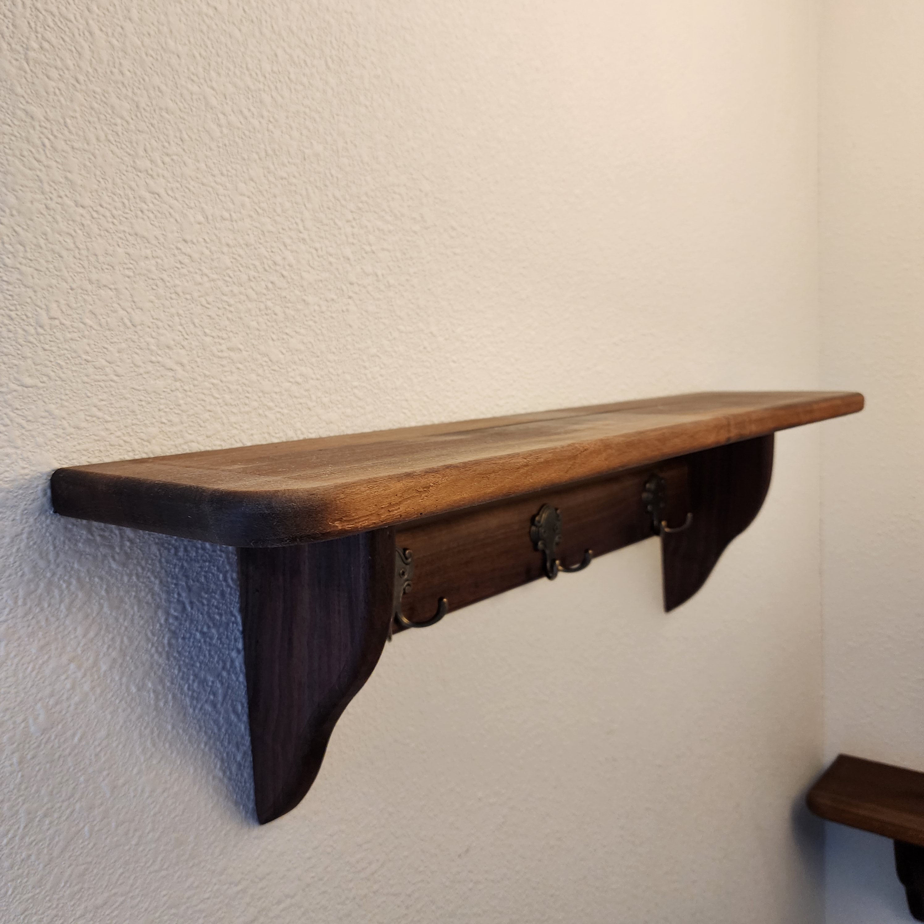 Solid Walnut Shelf, Wooden Shelves With Hooks,coat Hooks for Wall ...