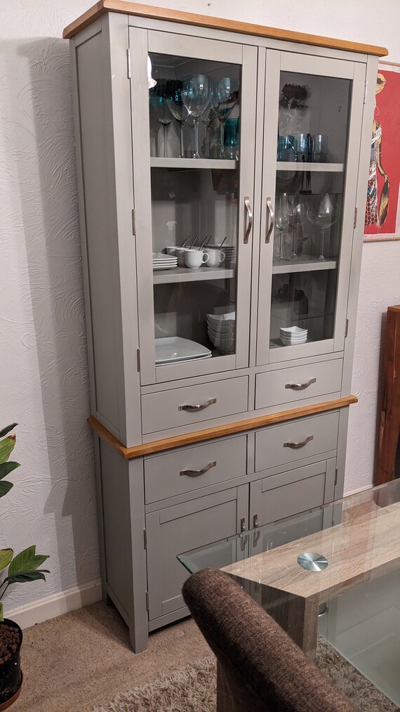 Pine and Oak veneer two tone tall display unit