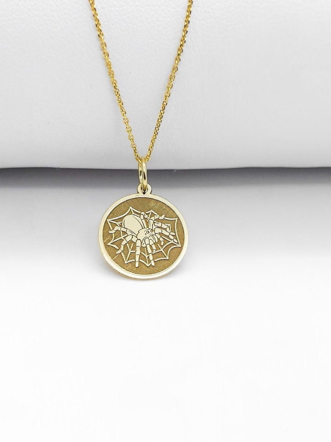 14K Solid Gold Spider Necklace Gold Coin Spider Pendant - Etsy