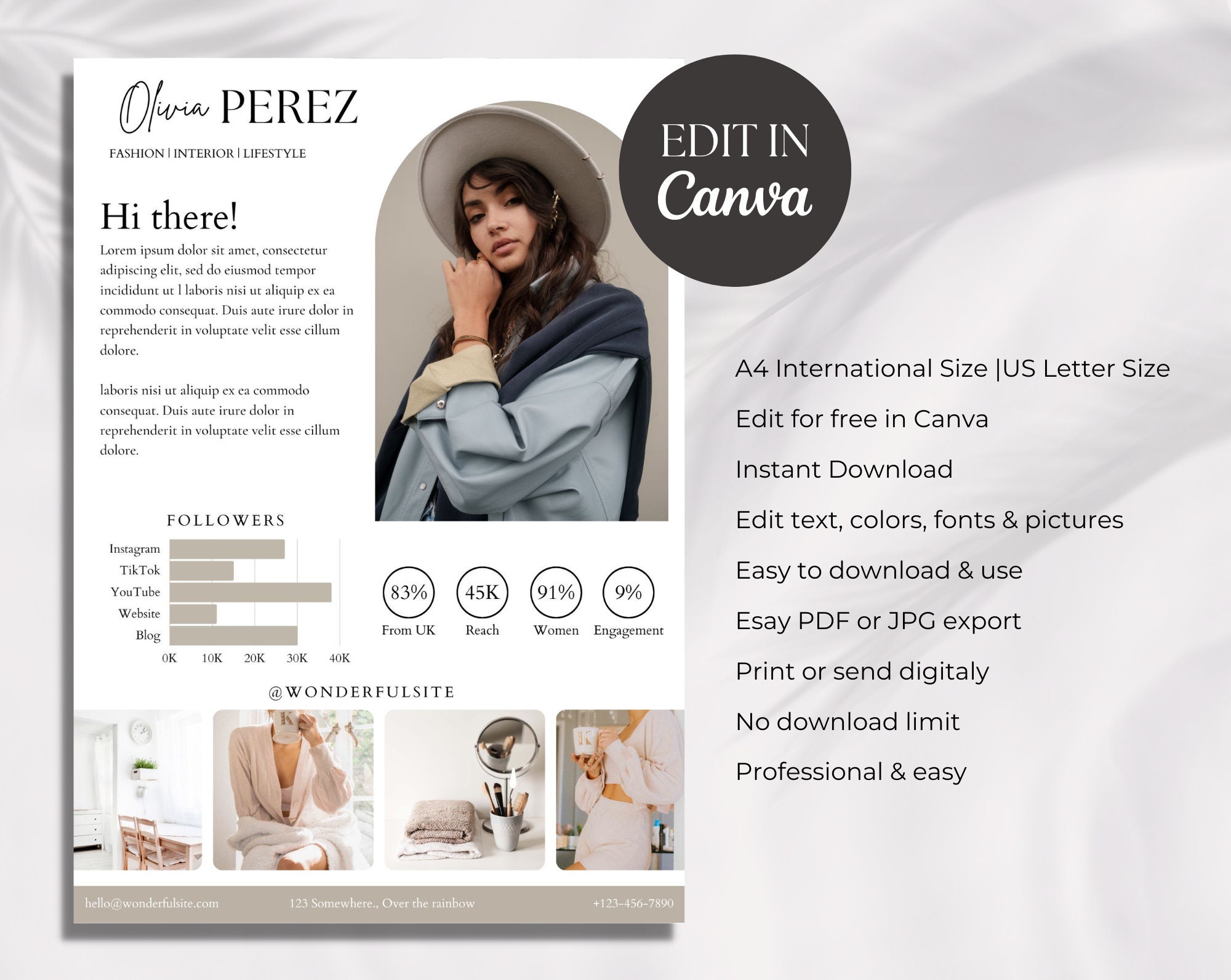 1 Page Media Kit Template | One Page Media Kit Influencer |digital ...