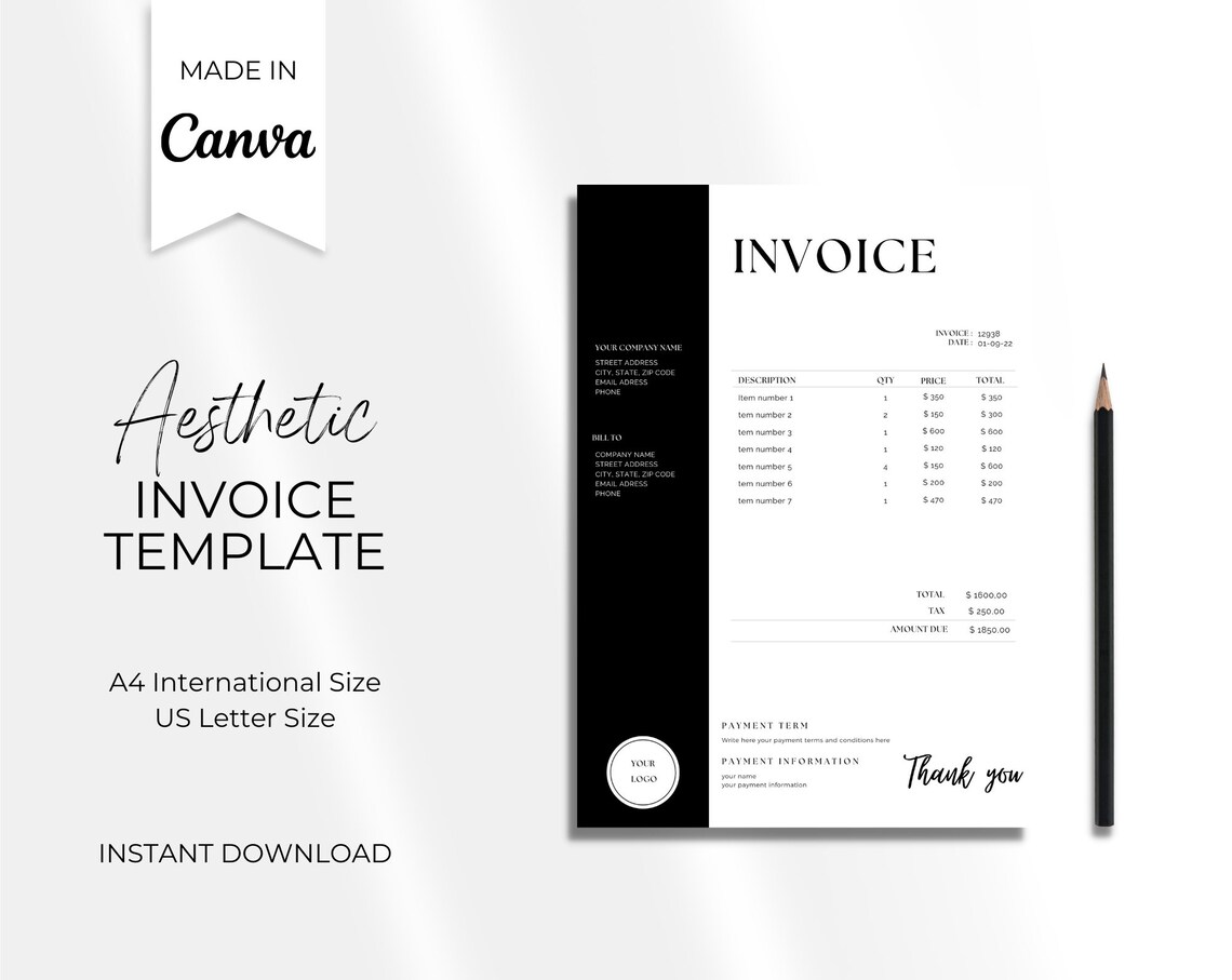 Canva Invoice Template Minimalist Invoice Template Invoice - Etsy